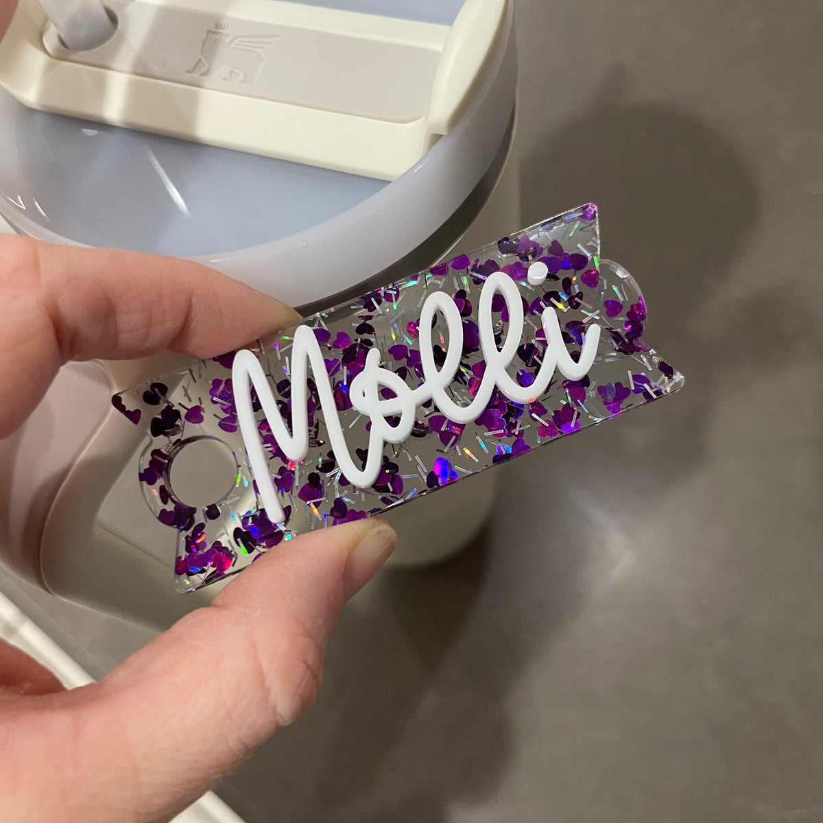 Stanley Cup Custom Name Plate Heart Confetti – molliPOPdesign